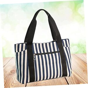 TENDYCOCO Capacity Canvas Handbag Tote Large Women Mommy Shoulder Striped Bag for Navy