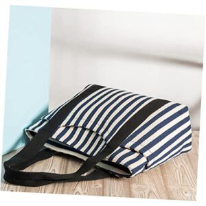 TENDYCOCO Capacity Canvas Handbag Tote Large Women Mommy Shoulder Striped Bag for Navy