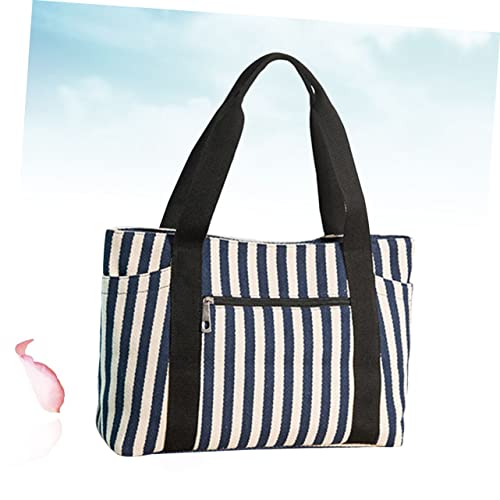 TENDYCOCO Capacity Canvas Handbag Tote Large Women Mommy Shoulder Striped Bag for Navy