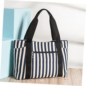 TENDYCOCO Capacity Canvas Handbag Tote Large Women Mommy Shoulder Striped Bag for Navy