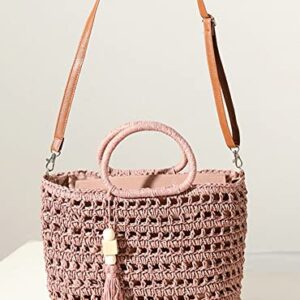 Straw Woven Handbag for Women Lightweight Casual Straw Crossbody Bag Purse Handmade Straw Tote with Tassel