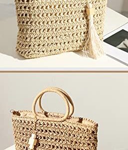 Straw Woven Handbag for Women Lightweight Casual Straw Crossbody Bag Purse Handmade Straw Tote with Tassel