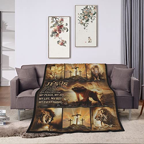 Christian Blanket for Men Christ Lion Jesus Religious Faith Throw Blanket Soft Cozy Warm Fuzzy Fleece Christian Bedroom Decor Blanket Gifts for Men Women Couch Sofa Bed 50"X40"