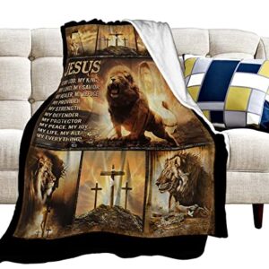 Christian Blanket for Men Christ Lion Jesus Religious Faith Throw Blanket Soft Cozy Warm Fuzzy Fleece Christian Bedroom Decor Blanket Gifts for Men Women Couch Sofa Bed 50"X40"