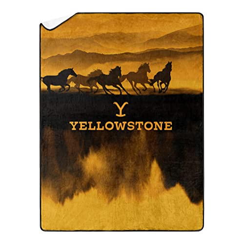 Northwest Yellowstone Oversized Silk Touch Sherpa Throw Blanket, 60" x 80", Wild Horses