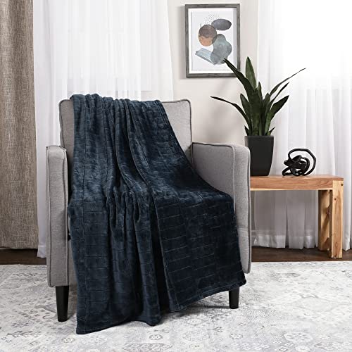 Life Comfort Cozy Textured Throw, 50"x60" 100% Recycled Fibers Eco-Friendly Super Soft Soft All Season Premium Comfort Blanket for Bed or Couch, Blue