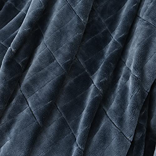 Life Comfort Cozy Textured Throw, 50"x60" 100% Recycled Fibers Eco-Friendly Super Soft Soft All Season Premium Comfort Blanket for Bed or Couch, Blue