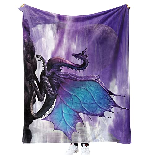 Irisbell Purple Dragon Throw Blanket Super Soft Warm Fleece Flannel Blanket Sofa Couch Bed Travel Cozy Plush Blankets (Dragon-1, 80 x 60 in)