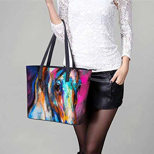 Womens Handbag Watercolor Horse Leather Tote Bag Top Handle Satchel Bags For Lady