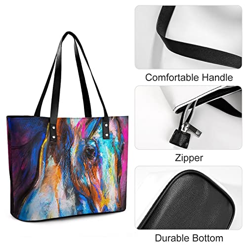 Womens Handbag Watercolor Horse Leather Tote Bag Top Handle Satchel Bags For Lady