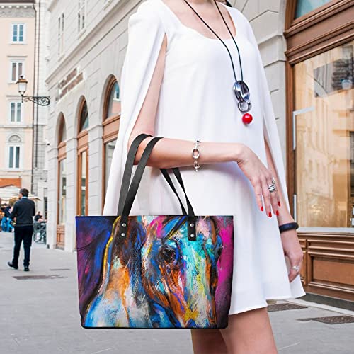 Womens Handbag Watercolor Horse Leather Tote Bag Top Handle Satchel Bags For Lady