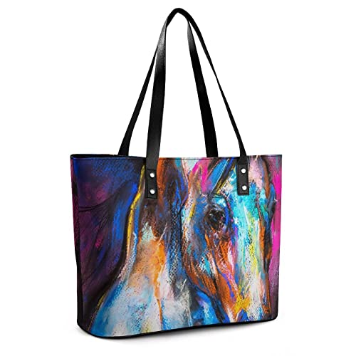 Womens Handbag Watercolor Horse Leather Tote Bag Top Handle Satchel Bags For Lady