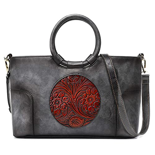 AyTotoro Handbag for Women Design Fashion Ladies Vintage Embossed Totem Purse Top Handle Satchel Handmade Crossbody (Grey)