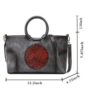 AyTotoro Handbag for Women Design Fashion Ladies Vintage Embossed Totem Purse Top Handle Satchel Handmade Crossbody (Grey)