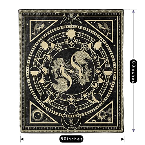 Pisces Zodiac Blanket, Pisces Zodiac Gifts for Women Moon Constellation Throw Blanket Astrology Decor Witchy Pisces Birthday Gifts Gothic Soft Microfiber Blanket 60"X50"