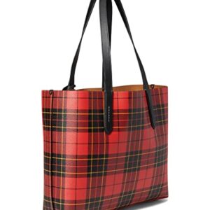 COACH Box Program Plaid Print Highline Tote Red Multi One Size