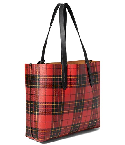 COACH Box Program Plaid Print Highline Tote Red Multi One Size