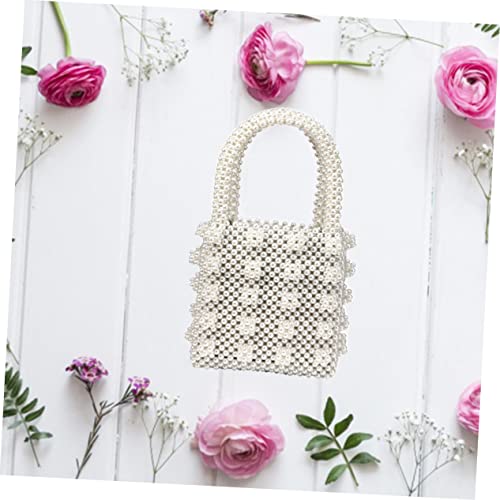 TENDYCOCO Pearls Handle Evening Purse Handmade Women for Top Beaded Tote Woven Wedding Party Handbag Clutch Dinner Cocktail Beige Wedding-beige