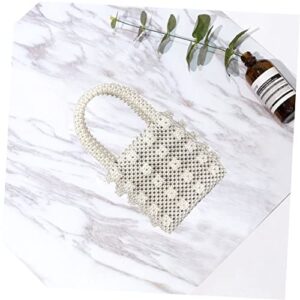 TENDYCOCO Pearls Handle Evening Purse Handmade Women for Top Beaded Tote Woven Wedding Party Handbag Clutch Dinner Cocktail Beige Wedding-beige