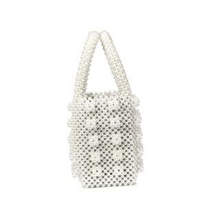 TENDYCOCO Pearls Handle Evening Purse Handmade Women for Top Beaded Tote Woven Wedding Party Handbag Clutch Dinner Cocktail Beige Wedding-beige