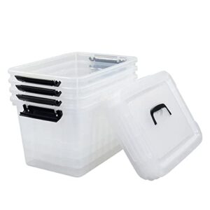 leendines 20 l clear storage boxes with lids, plastic lidded box bins set of 4