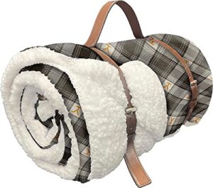 northwest yellowstone silk touch sherpa throw blanket with storage strap handle, 60″ x 70″, dutton plaid