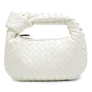 woven handbag,women shoulder bag hobo handbag leather soft shoulder bag woven clutch bag knotted casual dumpling pouch white