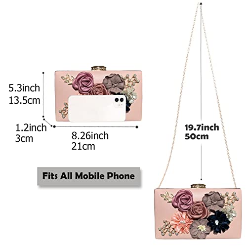 Clutch Evening Handbag Purses for Women Wedding, Flower Bag Formal Bridal Floral Party Prom Bag (pink)