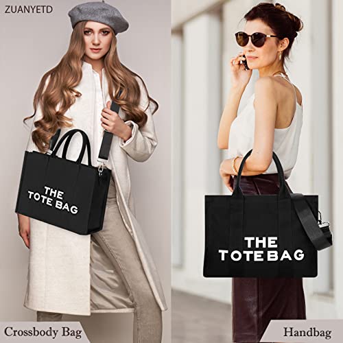 ZUANYETD The Tote Bag for Women,Canvas Tote Bag Travel Tote Crossbody Shoulder Bag for Work Shopping Date and Vacation (black)