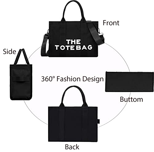 ZUANYETD The Tote Bag for Women,Canvas Tote Bag Travel Tote Crossbody Shoulder Bag for Work Shopping Date and Vacation (black)