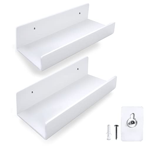 DynastyEdition White Acrylic Shelves - Set of Two 15 inch Bathroom Versatile Floating with Hardware Included Shelf Organizer Adhesive Sticker. (DD2035)