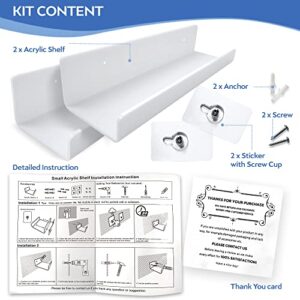 DynastyEdition White Acrylic Shelves - Set of Two 15 inch Bathroom Versatile Floating with Hardware Included Shelf Organizer Adhesive Sticker. (DD2035)