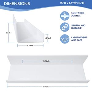 DynastyEdition White Acrylic Shelves - Set of Two 15 inch Bathroom Versatile Floating with Hardware Included Shelf Organizer Adhesive Sticker. (DD2035)