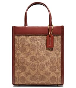 coach coated canvas signature mini cashin tote tan rust one size