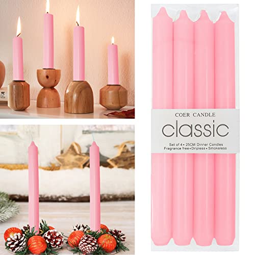 12 Pack Pink Tall Taper Candles 10 inch Long Stick Candles, TWUTGAYW Smokeless Unscented Dinner Candle, 6 Hour Burn Time Dripless Tapered Candles for Candlesticks Christmas Thanksgiving Home Decor