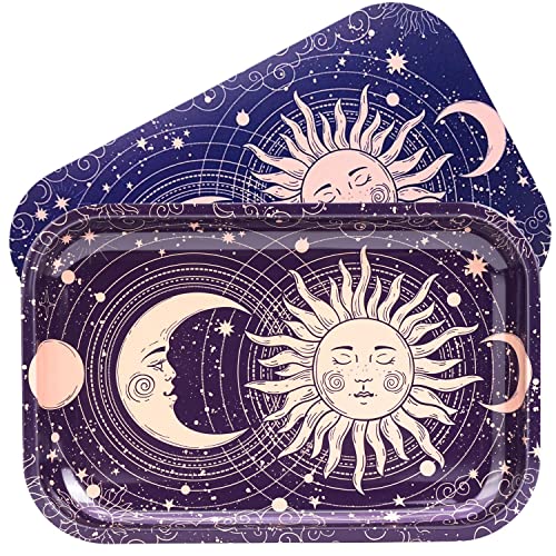 Sun Moon Rolling Tray with Magnetic Lid, 11''x7'' - Large Storage Decorative Tray - Ideal for Home & Travel, Celestial Aesthetic Metal Tray Set - Mystical Gifts for Spiritual Hippie, Astrology