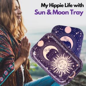 Sun Moon Rolling Tray with Magnetic Lid, 11''x7'' - Large Storage Decorative Tray - Ideal for Home & Travel, Celestial Aesthetic Metal Tray Set - Mystical Gifts for Spiritual Hippie, Astrology