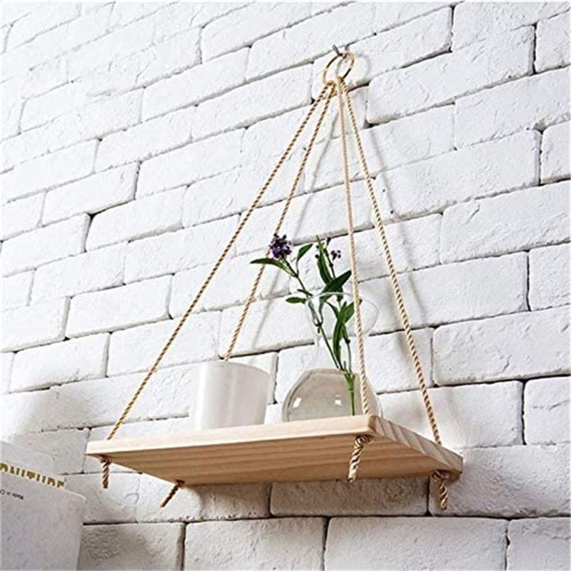 EYHLKM Hanging Wall Shelves Decoration Wooden Swing Hanging Rope Plant Flower Pot Floating Shelf Wall Decoration Home Decor