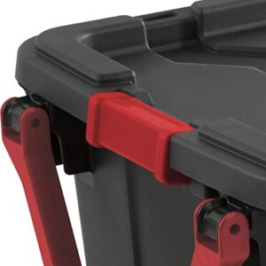 Generic 40 Gallon Plastic Wheeled Industrial Storage Bin Tote Organizing Container With Durable Lid and Secure Latching Buckles , Stackable and Nestable Snap Lid Plastic Storage Bin, 2 Pack, Black With Red Buckle