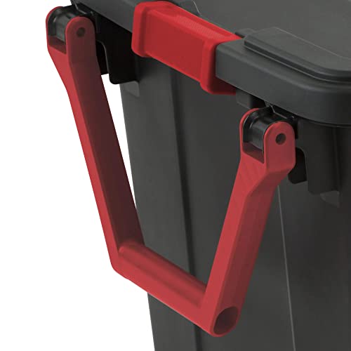 Generic 40 Gallon Plastic Wheeled Industrial Storage Bin Tote Organizing Container With Durable Lid and Secure Latching Buckles , Stackable and Nestable Snap Lid Plastic Storage Bin, 2 Pack, Black With Red Buckle