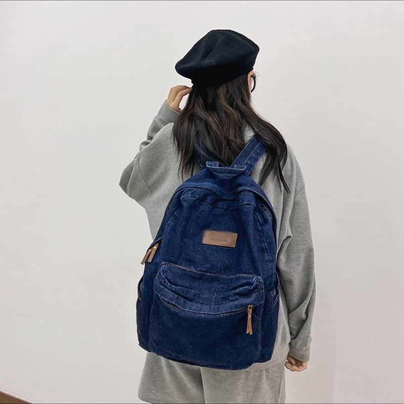 DINGZZ Soft Canvas School Backpack Trendy Denim Travel Student Bag Male Female College Backpack (Color : E, Size : 32 * 13 * 40CM)