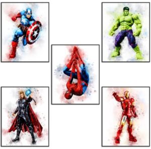 superhero avengers watercolor posters superheroes room decor for boys superhero wall art set of 5 unframed (8”x10”) posters for boys room nursery kids room wall decor avengers poster prints boys wall decor for bedroom