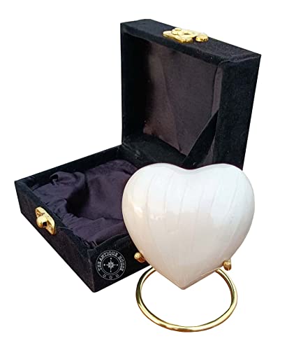 White Cremation Urn for Ashes Keepsake Heart Urn with Black Box and Brass Stand Mini urn for Your Loved one Adult & Funeral Burial for Adults and Infants