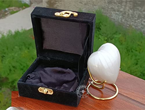 White Cremation Urn for Ashes Keepsake Heart Urn with Black Box and Brass Stand Mini urn for Your Loved one Adult & Funeral Burial for Adults and Infants