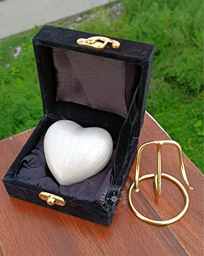 White Cremation Urn for Ashes Keepsake Heart Urn with Black Box and Brass Stand Mini urn for Your Loved one Adult & Funeral Burial for Adults and Infants