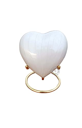 White Cremation Urn for Ashes Keepsake Heart Urn with Black Box and Brass Stand Mini urn for Your Loved one Adult & Funeral Burial for Adults and Infants