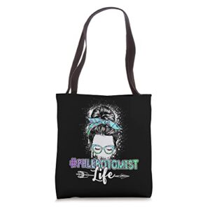 phlebotomist life messy bun women nurse phlebotomy tote bag