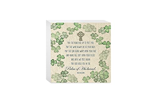 Elanze Designs Irish Blessing Green Shamrock Textured Tan 5 x 5 Wood Tabletop Sign Plaque