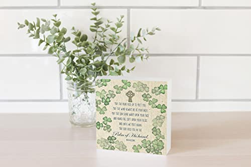 Elanze Designs Irish Blessing Green Shamrock Textured Tan 5 x 5 Wood Tabletop Sign Plaque