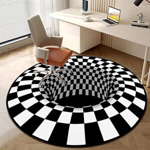 TTSITG 3D Visual Optical Floor Mat, 3D Vortex Illusion Rug Black White Plaid Round Rugs Non-Slip 3D Visual Area Rugs for Dining Room Carpet Home Bedroom Floor Mat (39Inch)